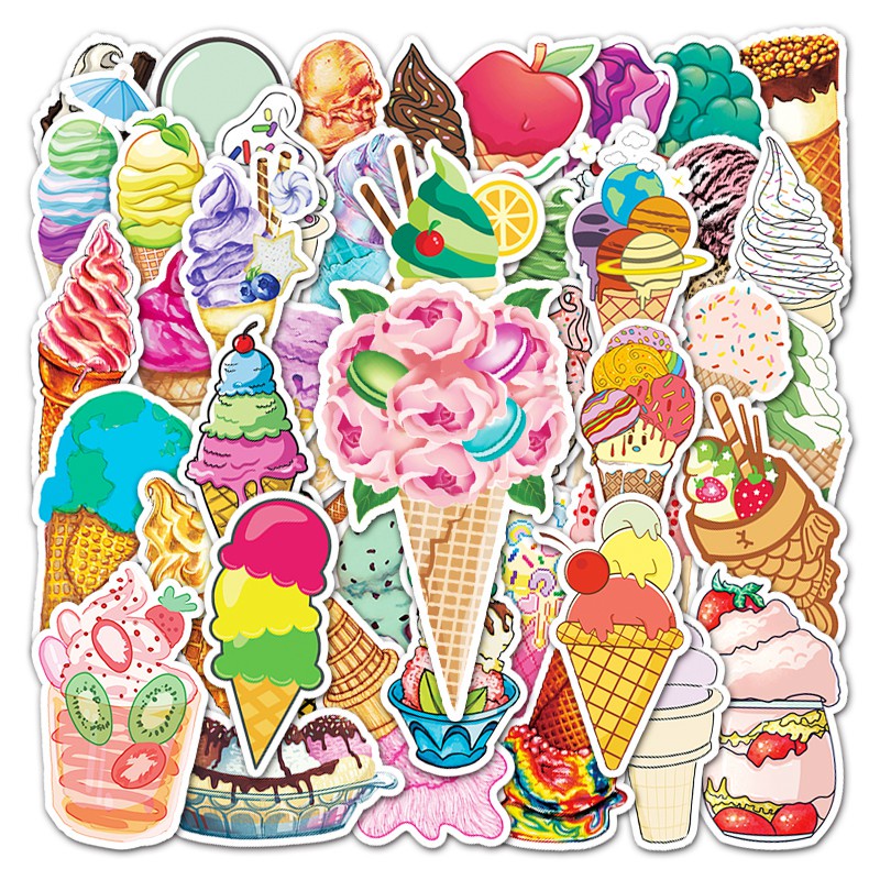 50Pcs Cartoon Ice Cream Waterproof Sticker Skateboarding Snowboard ...