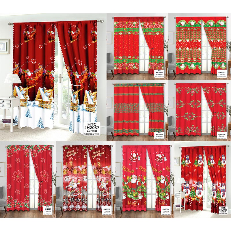 COD New Christmas Celebration Design Party Red Curtains Sale Kurtina ...
