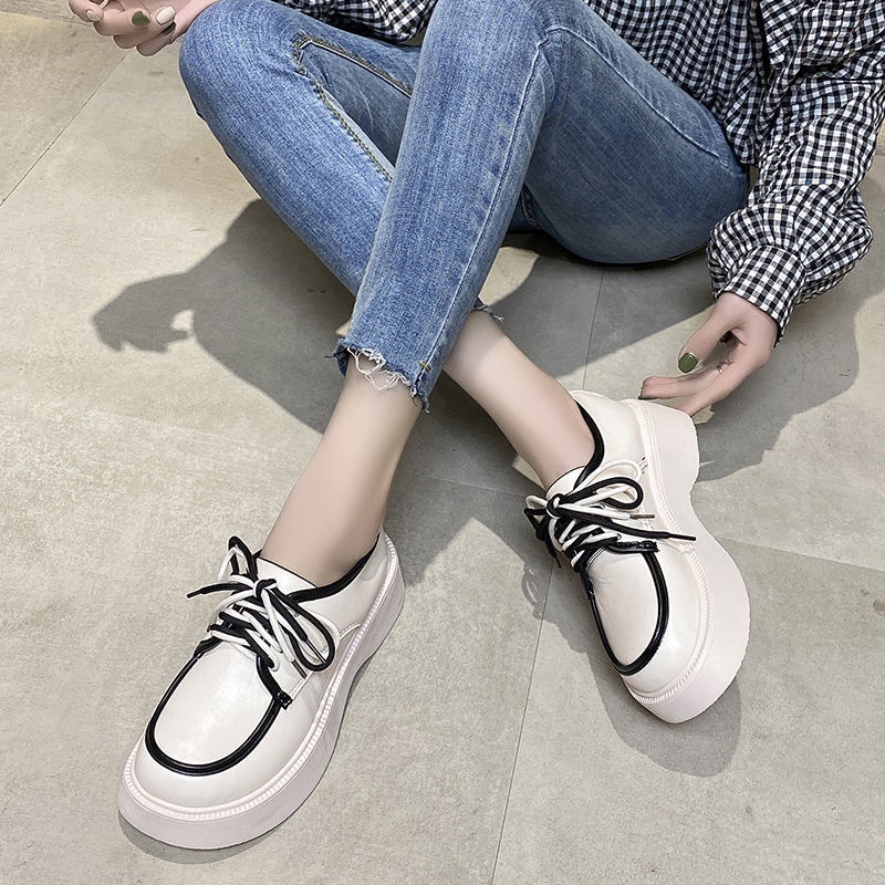 Spring and autumn 2022 new ultra soft retro muffin platform platform lace-up loafer shoes ...