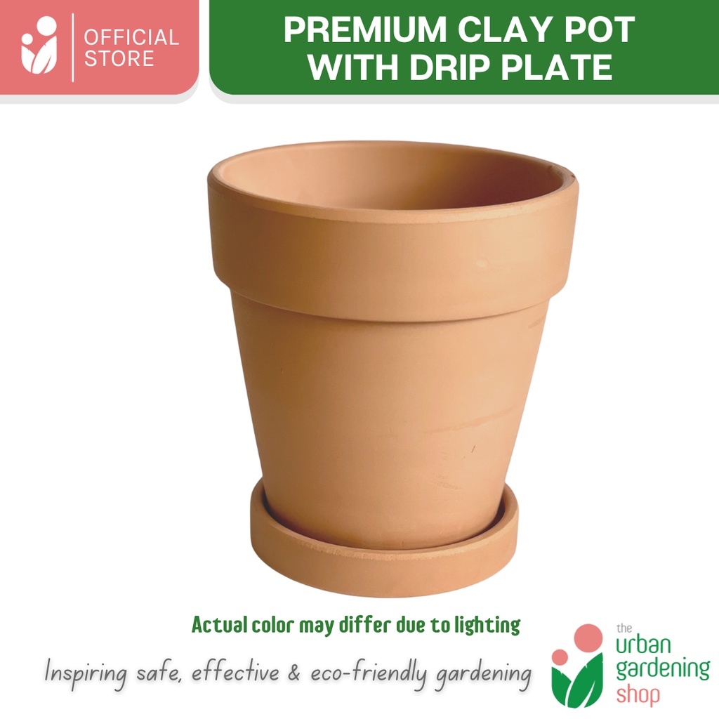 THE URBAN GARDENING SHOP 13cm Earthen Clay Pot with Drip Plate - Smooth ...
