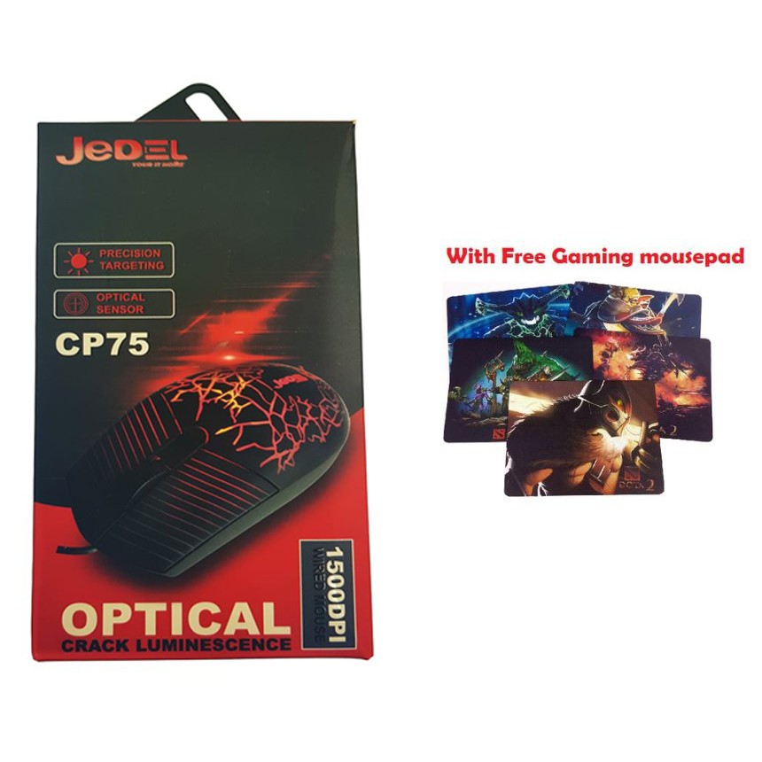 JeDEL RGB Gaming Mouse Wired CP75 With FREE Gaming Mouse Pad Black ...