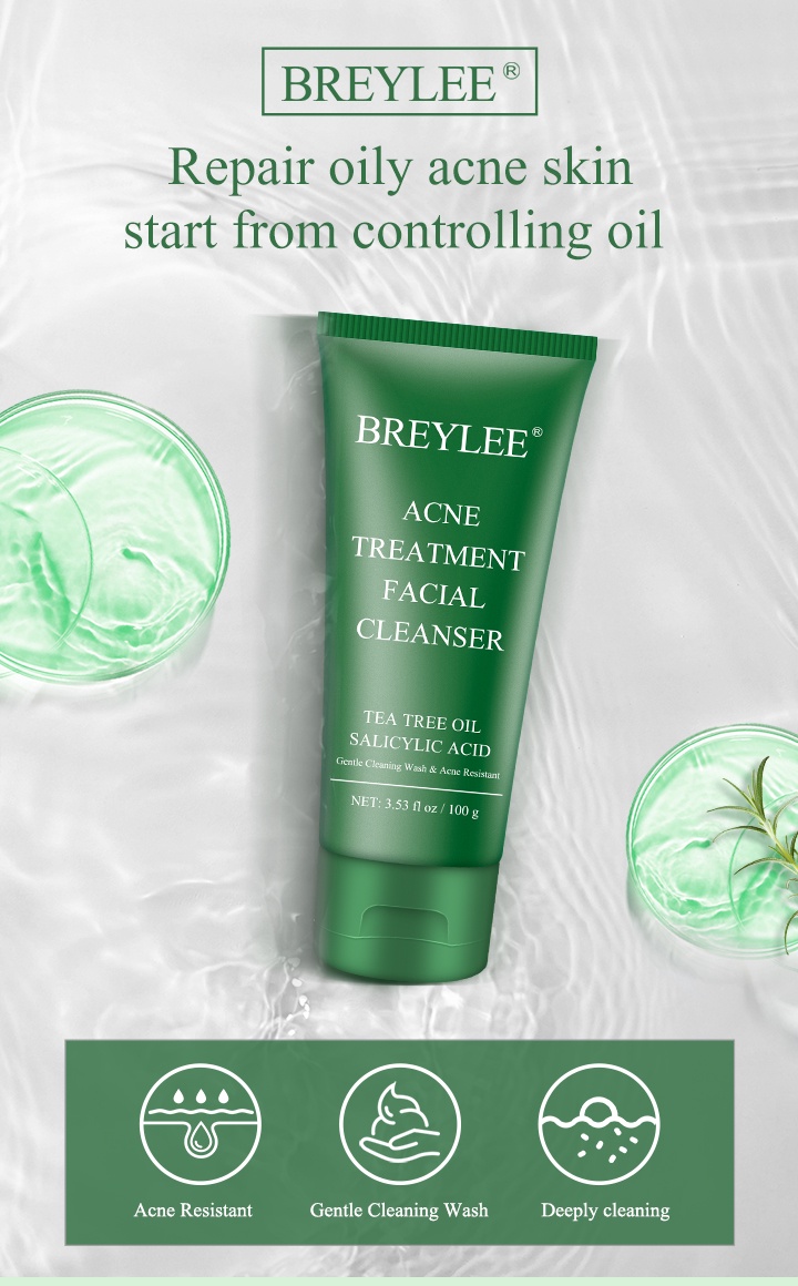 BREYLEE Facial Cleanser Acne Treatment Shrink Pore Face Cleansing Oil Control Skin Care Cleaner ...