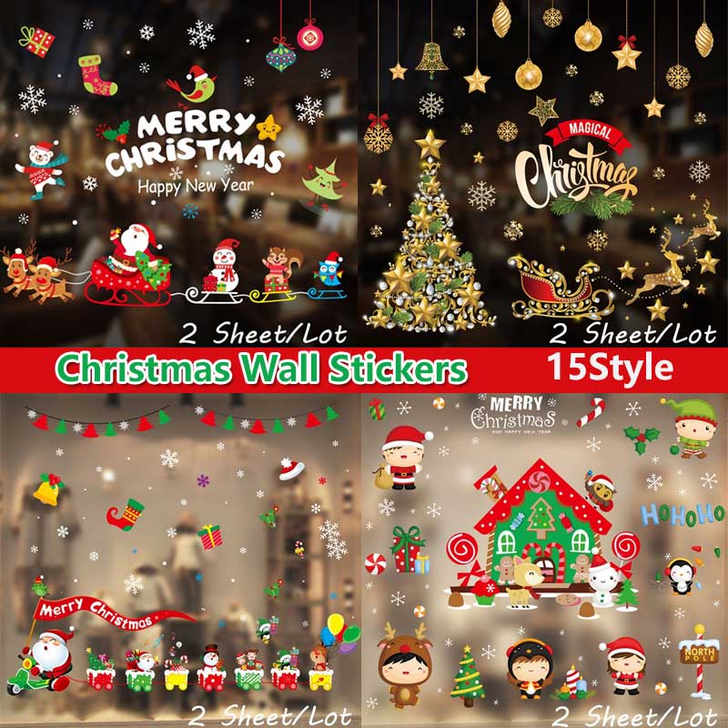 【COD】Merry Christmas Wall Stickers Cute Santa Claus Snowflake Window ...