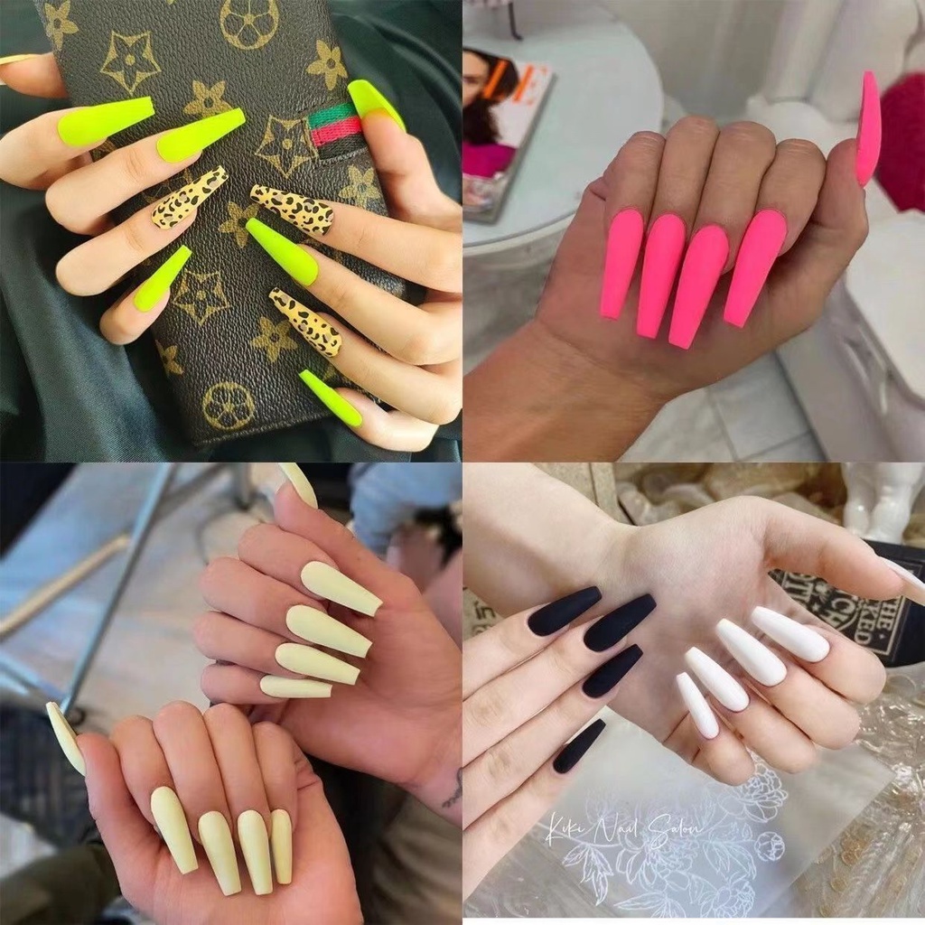 1 Box 100Pcs Long Fake Nails Full Coverage Fake Nail Set with Glue DIY ...