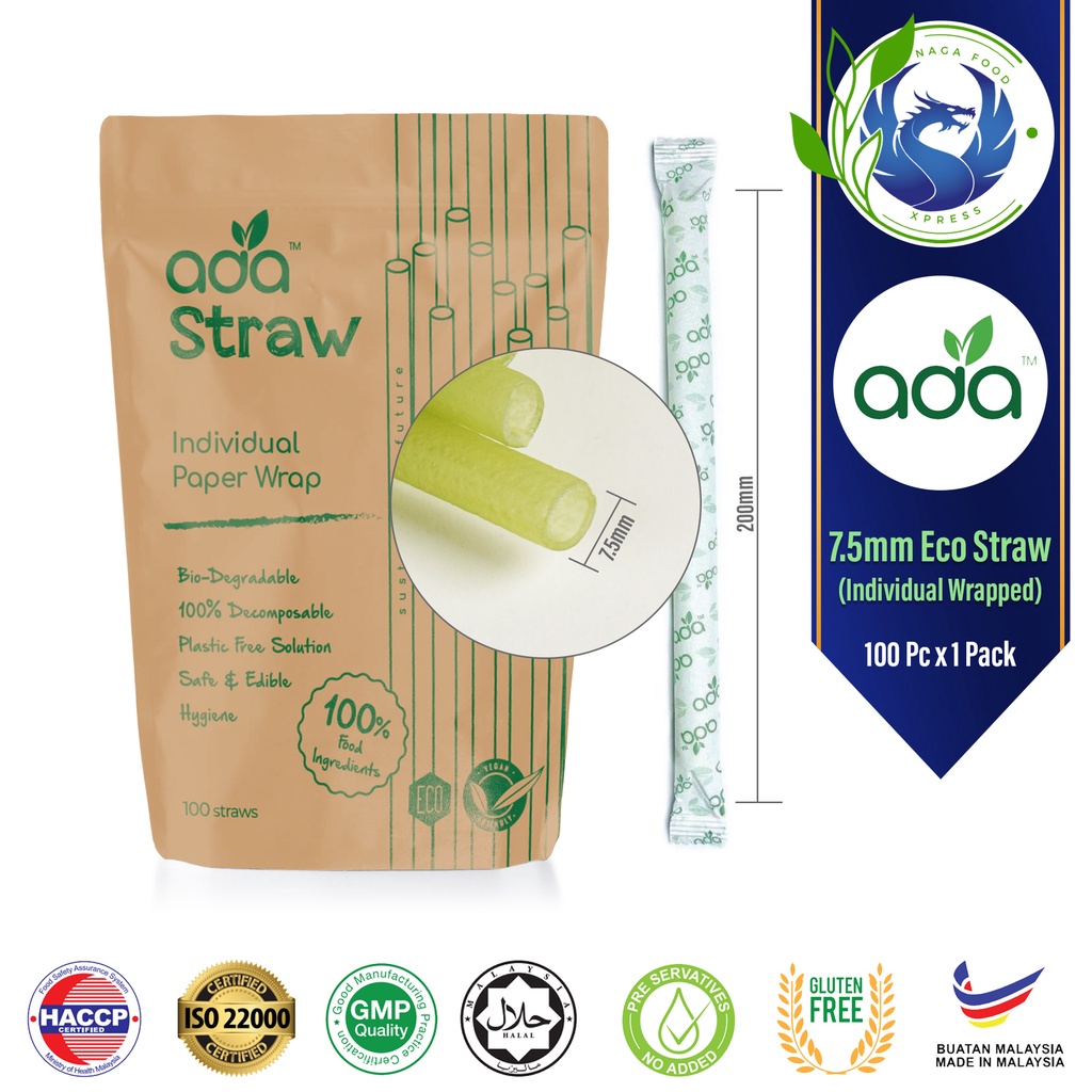 100pc Biodegradable Eco Straws (Broken Rice, Tapioca) ADA Straw ...