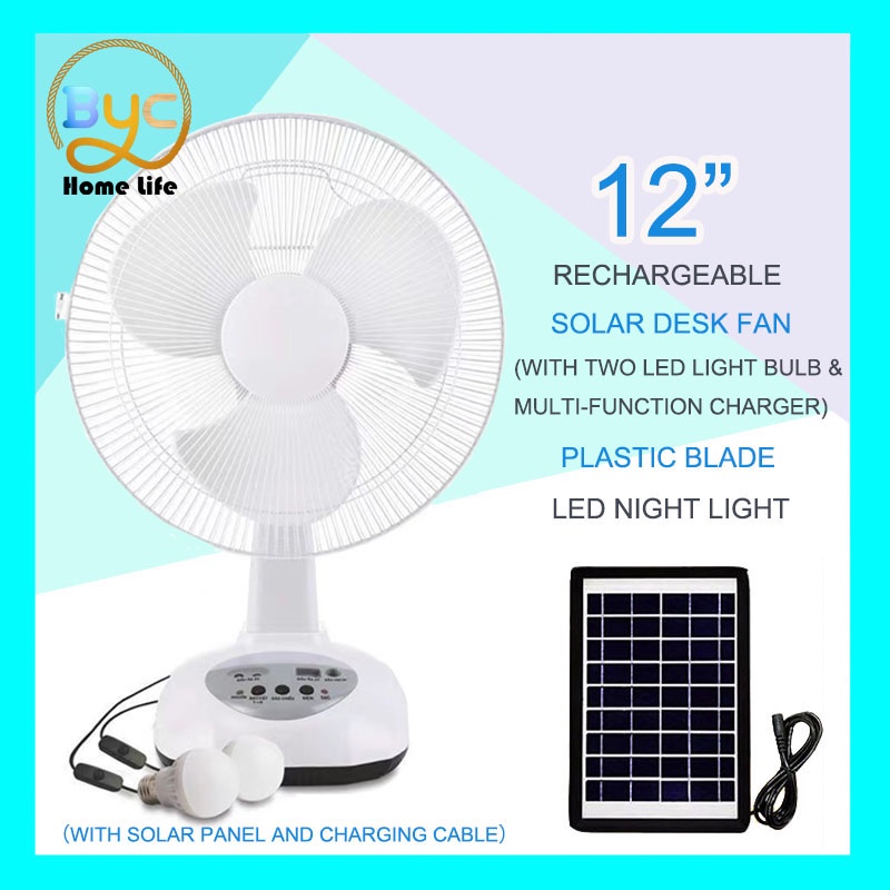 BYC KUKU 12” / 14” / 16" RECHARGEABLE SOLAR LED DESK FAN (WITH MULTI ...