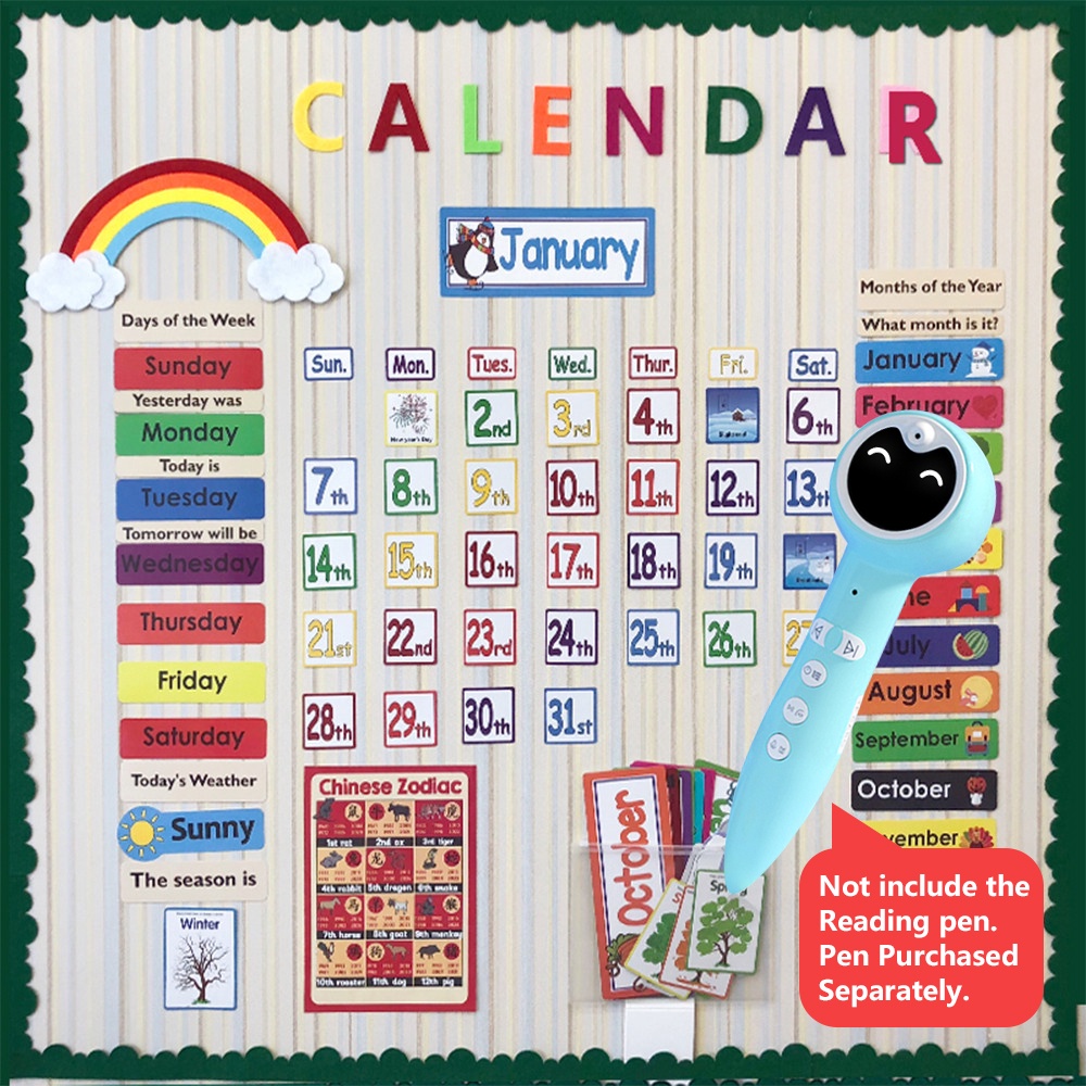 148PCS/Set Calendar Wall Kids English Learning Flash Cards Smart ...