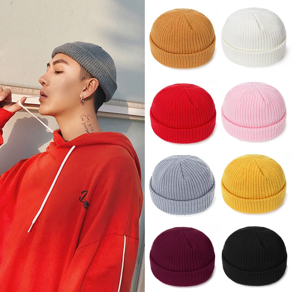 Korean Unisex Pure Colors Knitted Beanie Skullcap Docker Fisherman ...
