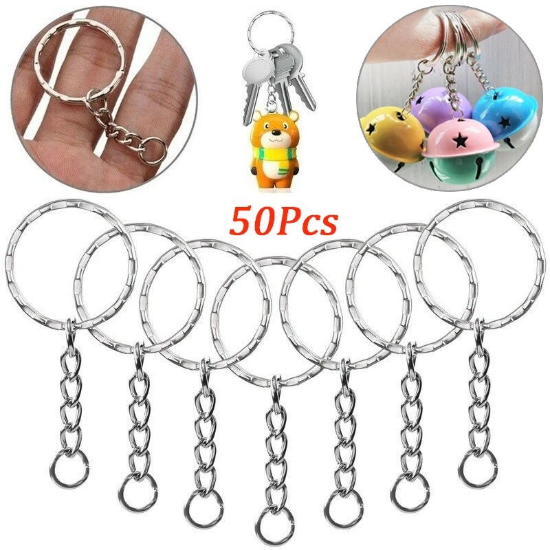 50Pcs Key Ring with Short Chain / DIY O Ring Phone Strap Keychain Ring ...