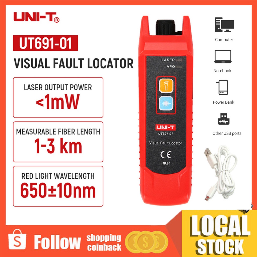 UNI-T UT691 Laser Fiber Optical Power Meter Cable Tester Visual Fault ...