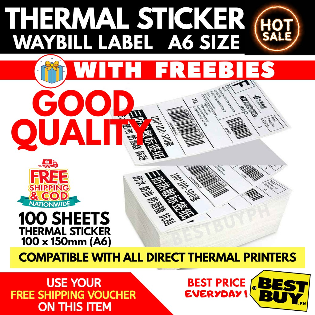 [100 pcs] Waterproof Thermal Label A6 Sticker [FOR WAYBILL] | Shopee ...
