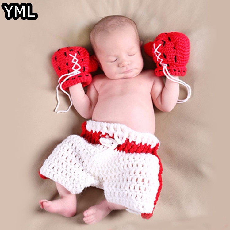Newborn Costume For Photography Boxing Gloves Shorts Outfits Crochet ...