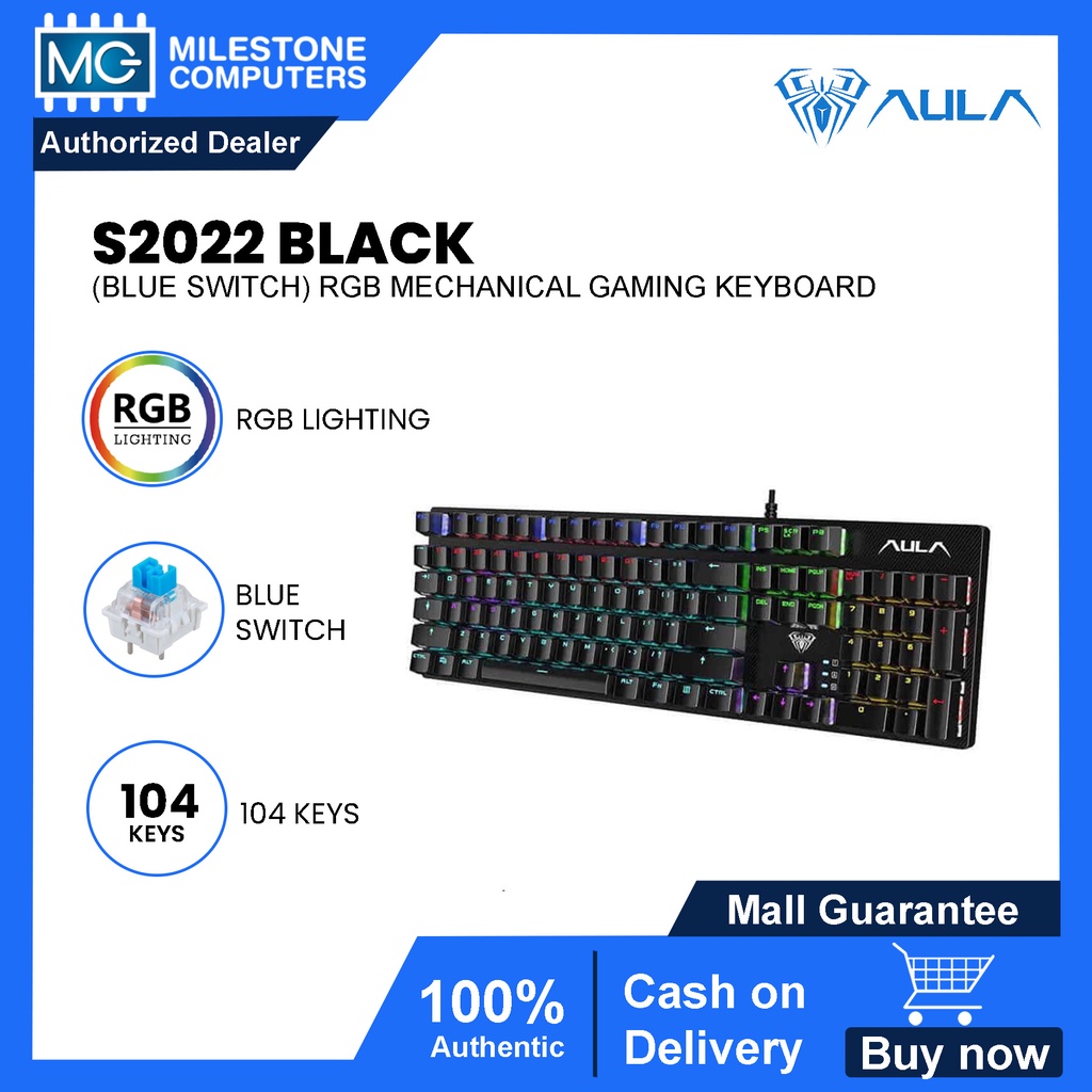 Aula S2022 Black (Blue Switch) RGB Wired Mechanical Gaming Keyboard ...