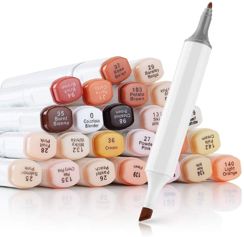 12 Color Marker pens Skin Brown Series Color for Portrait Sketch ...