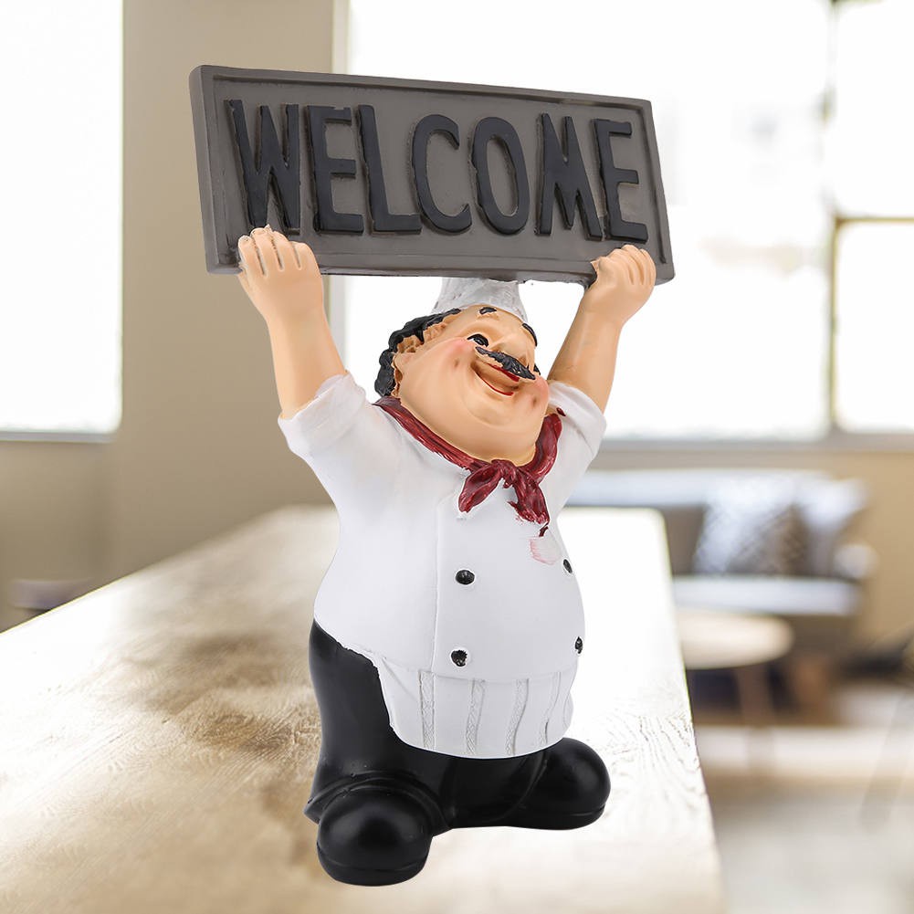 Restaurant Resin Cute Chef Figurine Miniature Statue Ornaments Welcome ...