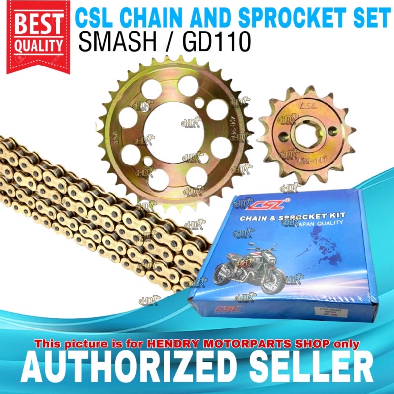 CSL GOLD CHAIN AND SPROCKET SET FRO SUZUKI SMASH / GD110 MOTORCYCLE ...