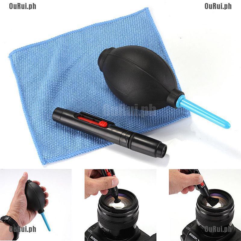 HS 3 in 1 Lens Cleaning Cleaner Dust Pen Blower Cloth Kit For DSLR VCR ...