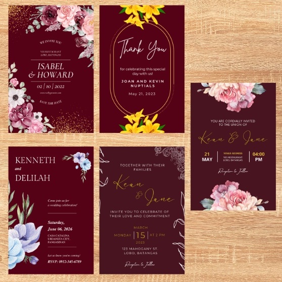 Wedding Invitations, Gift Tags, RSVP Cards (Red/Floral/Elegant) FREE ...