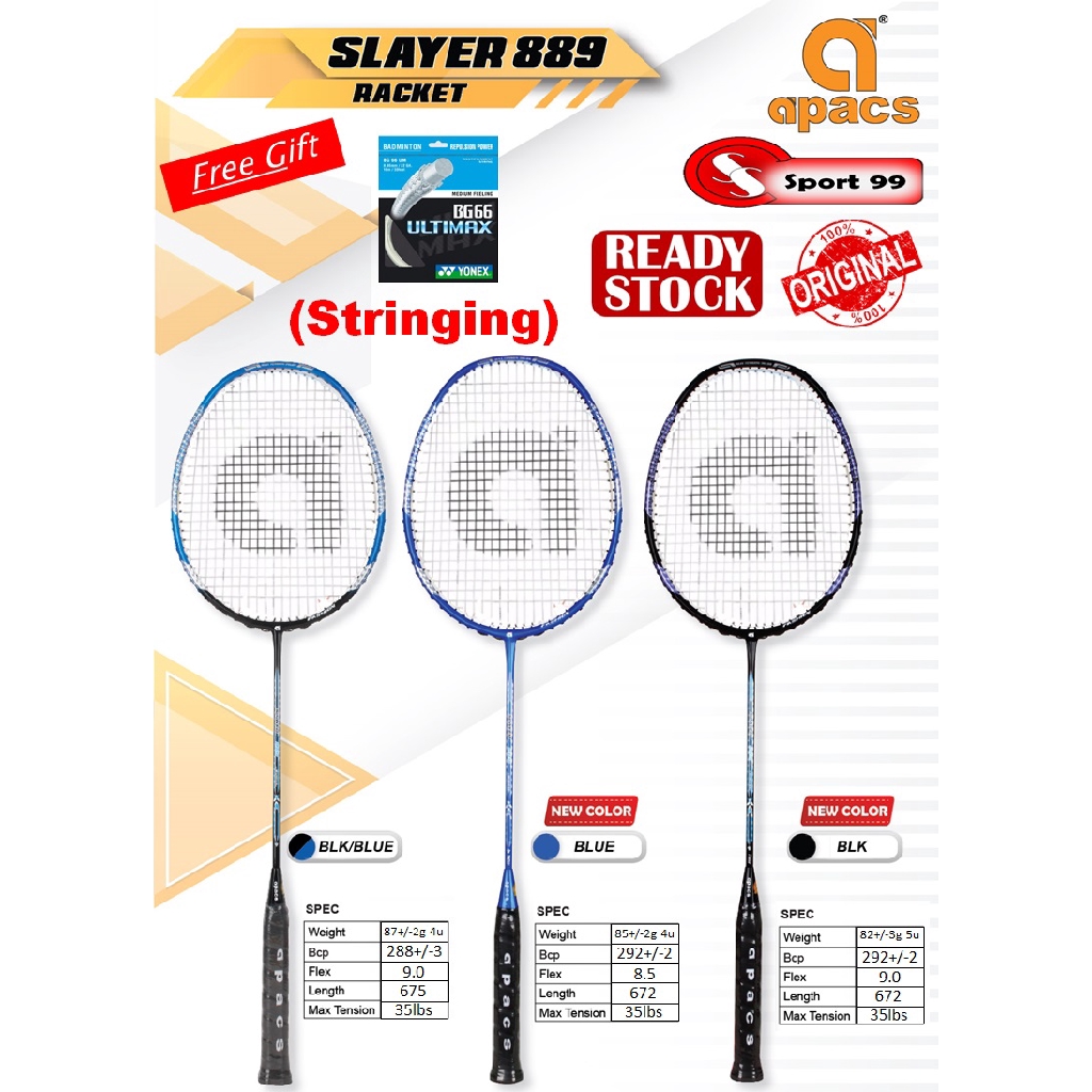 Apacs Slayer 889(1pcs) stringing with FOC Yonex BG66Ult string on ...