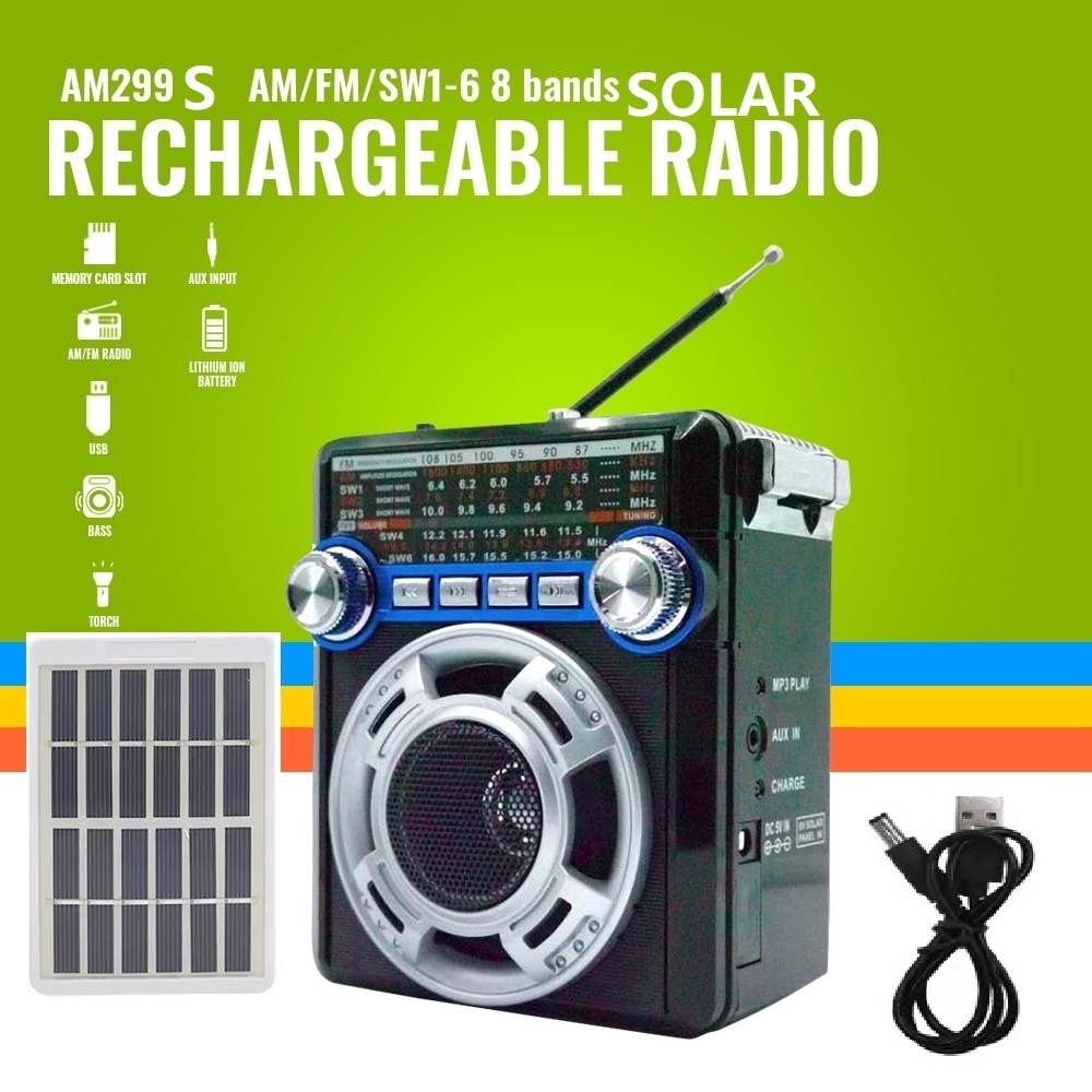 PinSan KUKU Solar radio AM/FM/SW 8-band radio with USB/TF music player ...