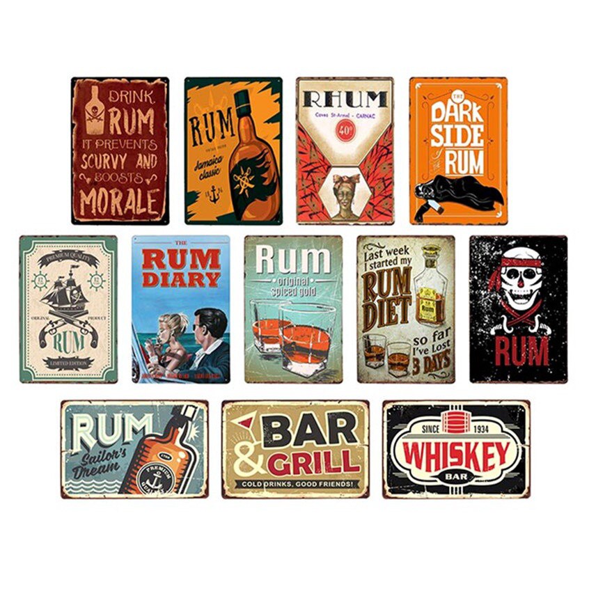 Classic Rum Vintage Metal Tin Sign Whiskey and Brandy Retro Art Poster ...