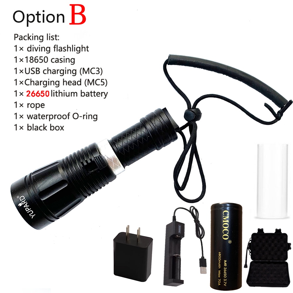Yupard CREE L2 1188.8LM Diving Flashlight For Fishing Underwater 80m ...