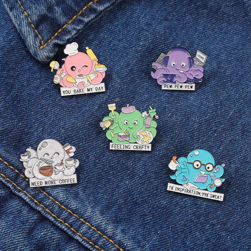 5 Styles of Octopus Profession Enamel Pin Creative Octopus Badge Brooch ...