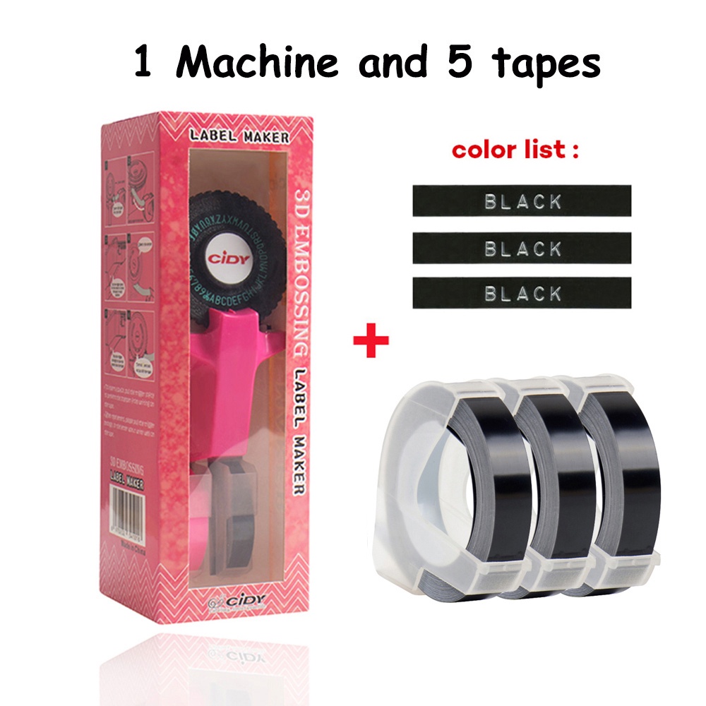 Pink color CIDY Label Maker C101 with 5 Label TAPES (9mm x 3mtrs ...