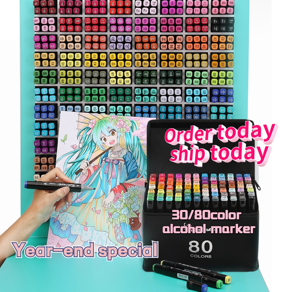 [Ready Stock] highlighter pen set 30 80 color alcohol marker touch five ...