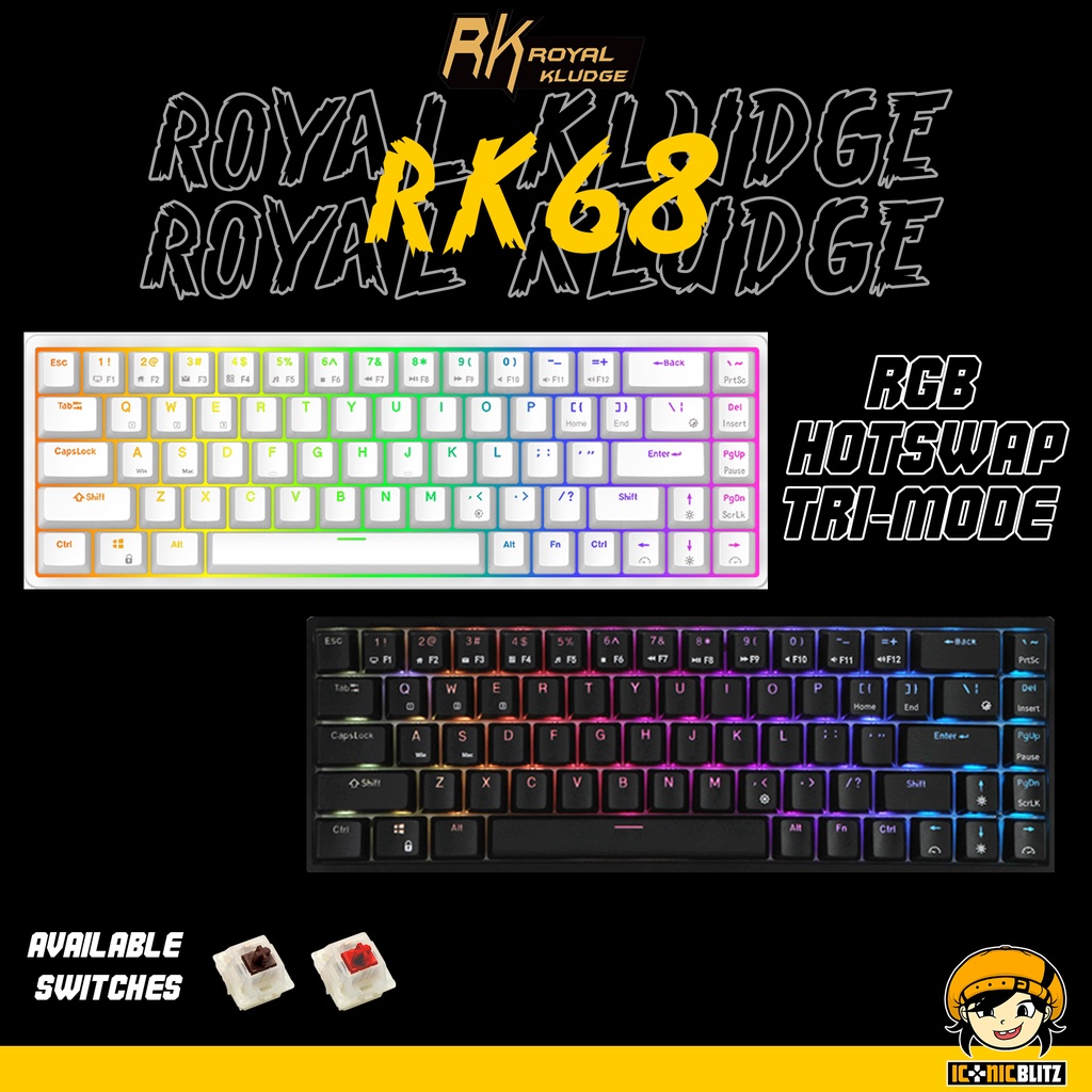 ROYAL KLUDGE RK68/RKG68/RK837 68 Keys Wireless 65% Mechanical Gaming ...