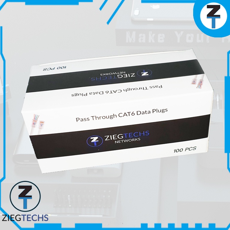100pc Ziegtechs EZ RJ45 CAT6 CAT5e Pass Through Pure Copper Plug ...