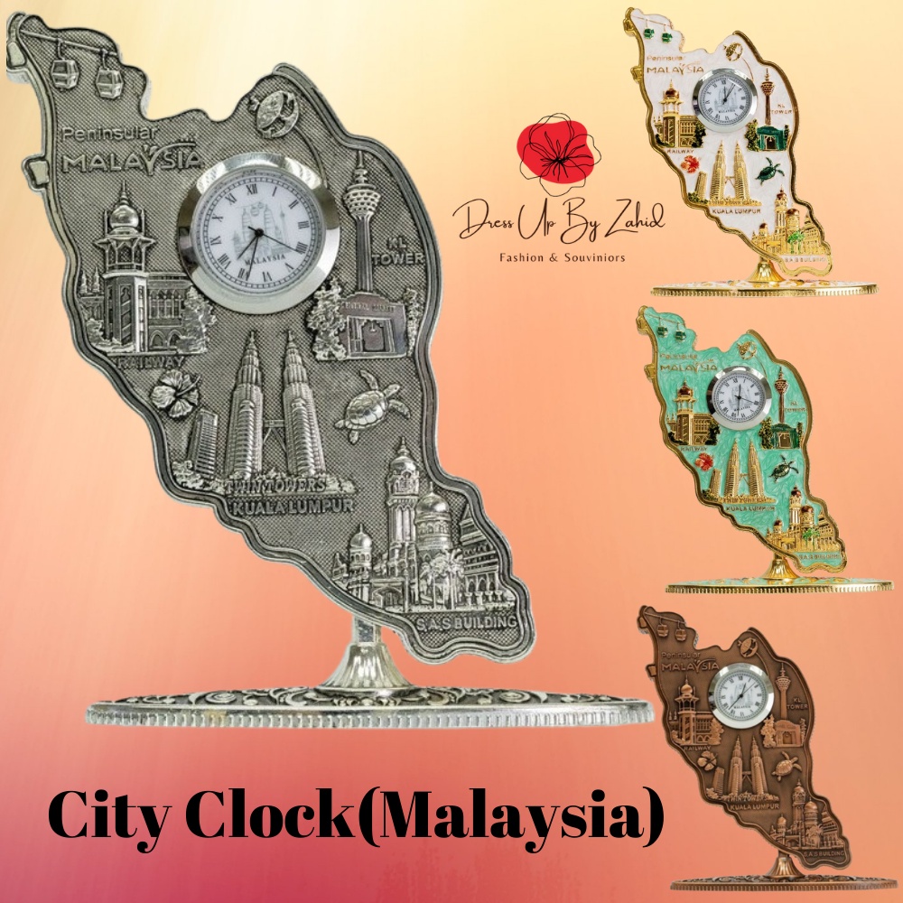Table Clock Display With Map / Malaysian Souvenir Clock / Map Souvenir ...