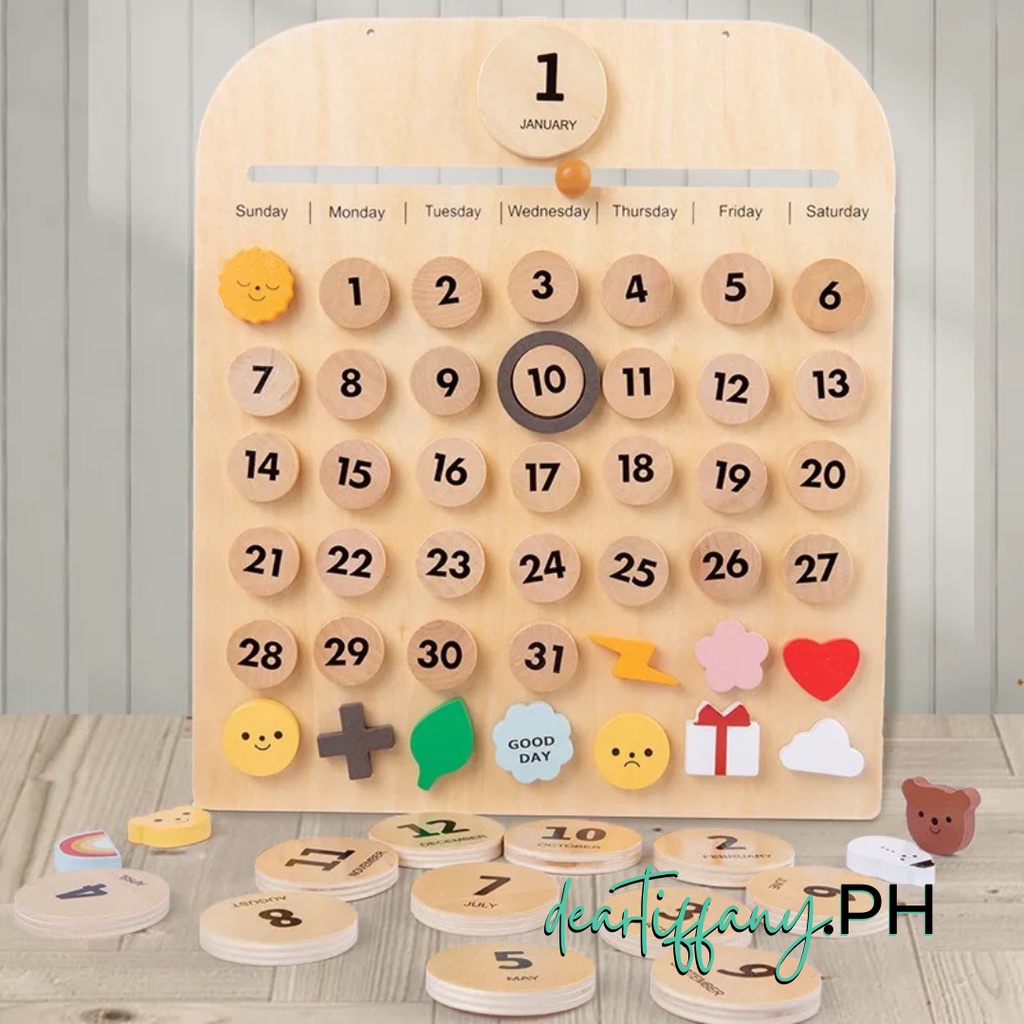 WOODEN PERPETUAL CALENDAR EARLY LEARNING DEVELOPMENT EDUCATIONAL TOY ...