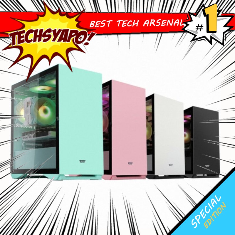 DARKFLASH DLM22 MATX ( BLACK / WHITE / PINK / MINT ) TEMPERED GLASS ...