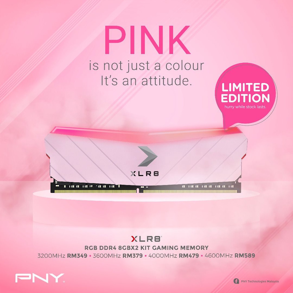 PNY Pink Edition Ram XLR8 Gaming EPIC-X RGB DDR4 16GB Kit 8Gx2 3200MHZ ...