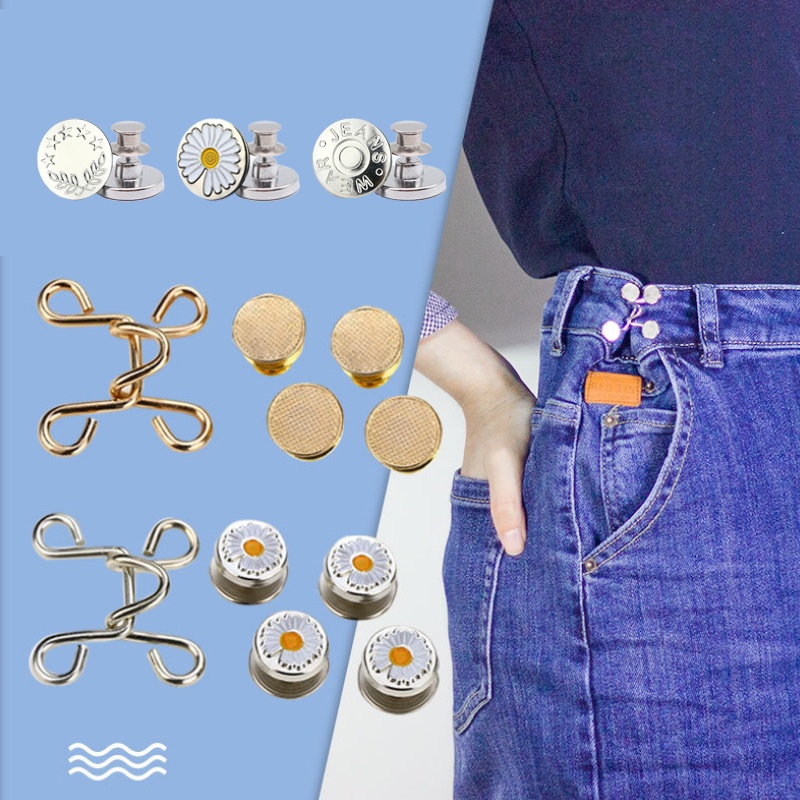 Retractable Jeans Button Adjustable Removable Stapleless Metal Button ...