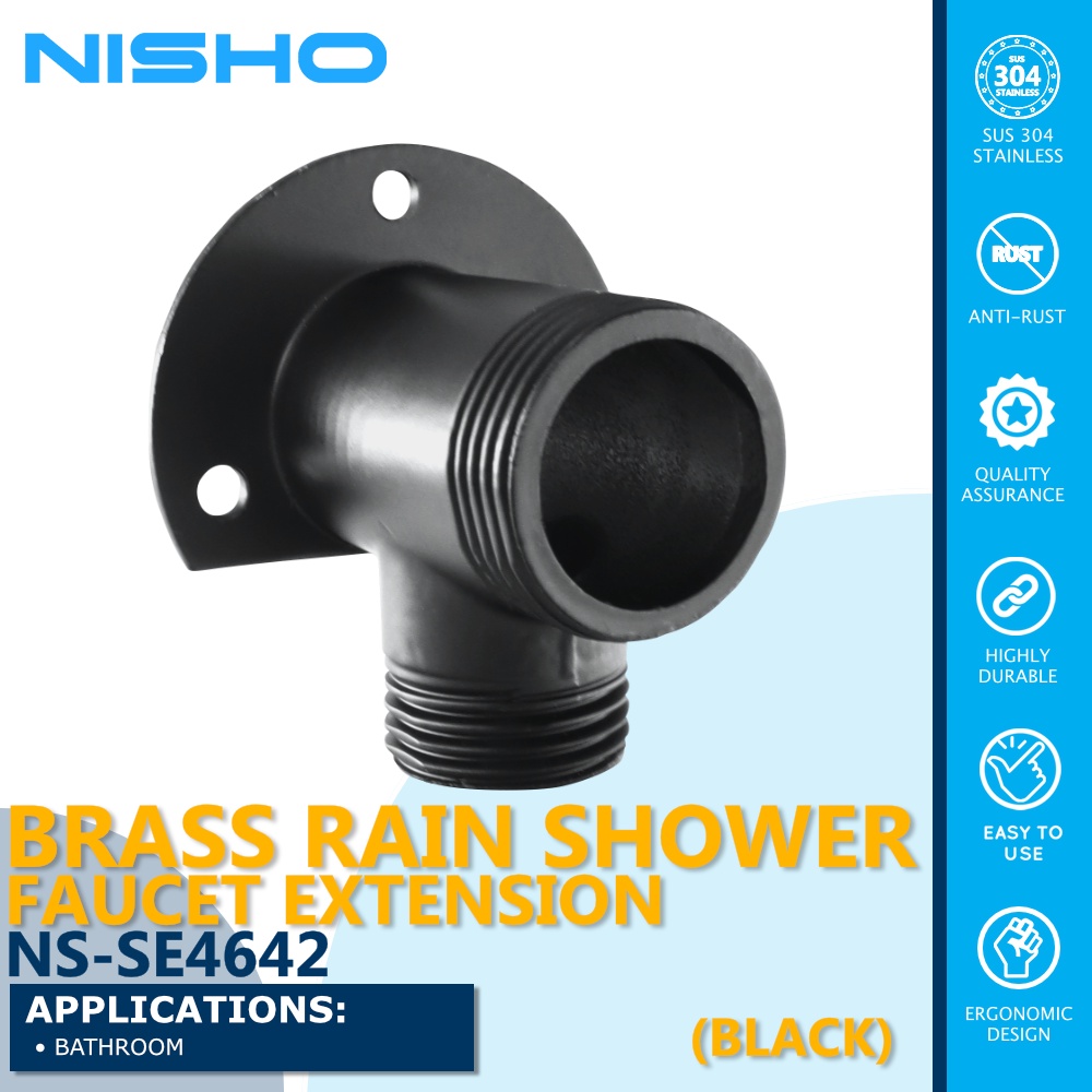 NISHO Kuro Brass Shower Arm Faucet Extension External Inlet Wall Mount ...