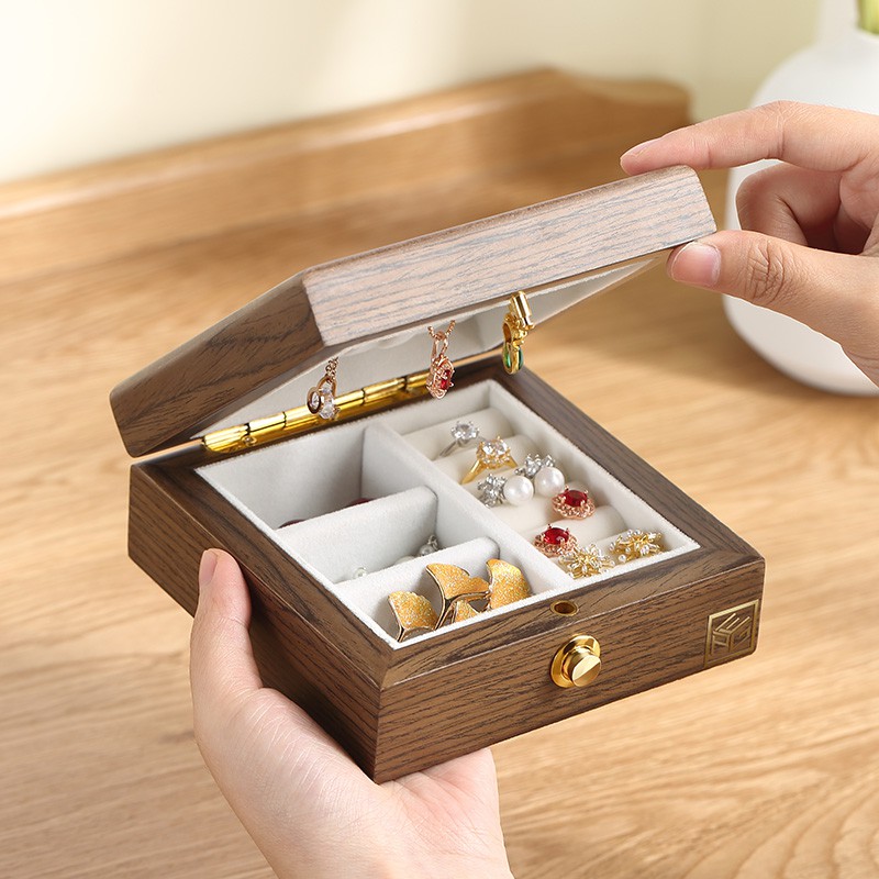 CASEGRACE Luxury Portable Wooden Small Jewelry Box Organizer Travel ...