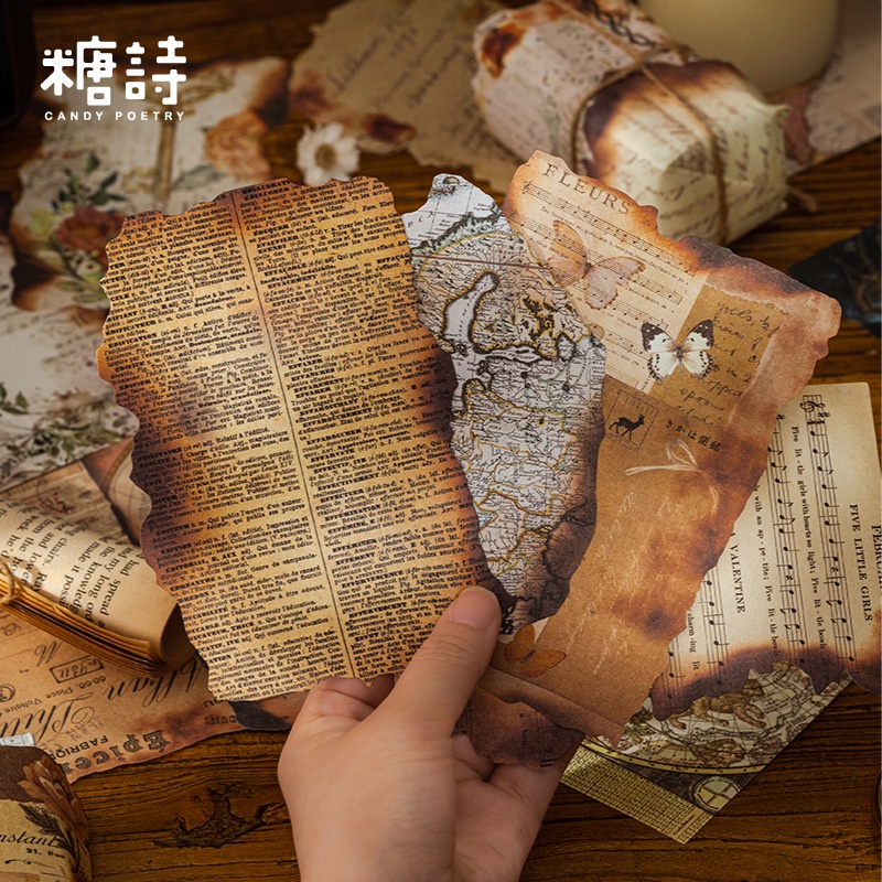 JIANWU 30 Sheets Creative Vintage Burn Torn Pages Memo Pad DIY Journal ...