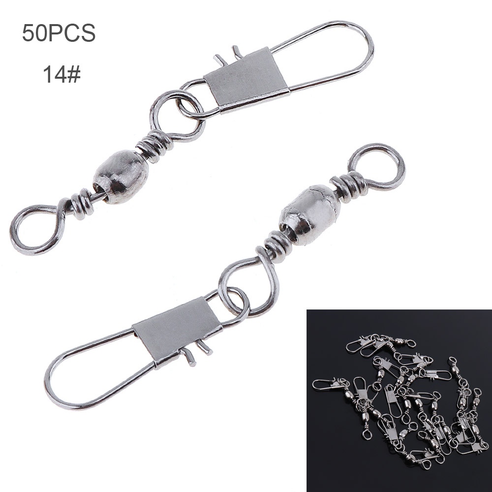 50pcs 14# Mixture Stainless Steel Fishing Swivel with Pin Snap Ball ...