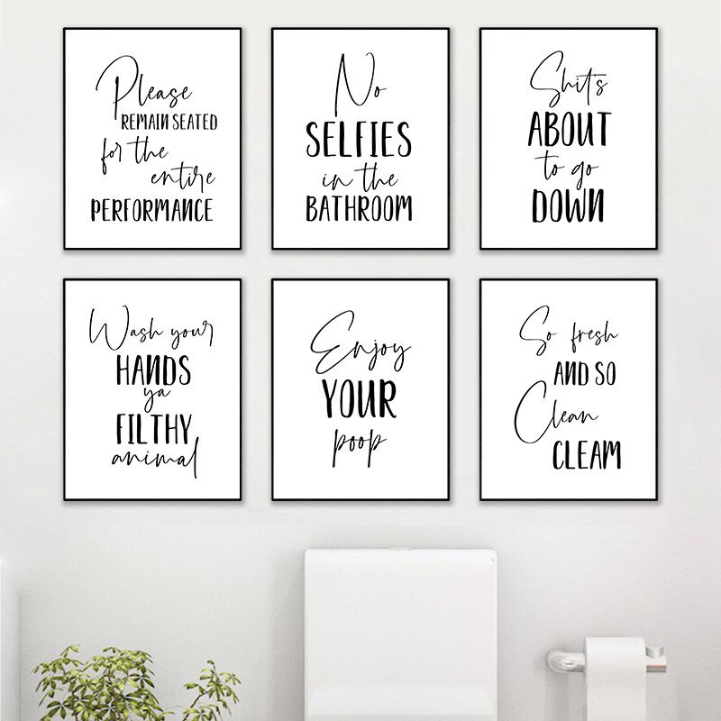 Funny Bathroom Signs Wall Art Posters Prints Modern Minimalist Canvas ...