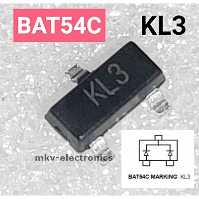(10 Pcs) BAT54C Marking KL3 SMD Schottky Diode 30V 0.2A SOT-23 (Product Code M02359) | Shopee ...