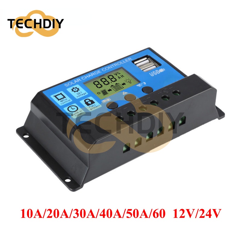 Solar Panel Charge Controller Regulator Collector 30A 20A 10A 12V-24V Auto 5V Dual USB Display ...