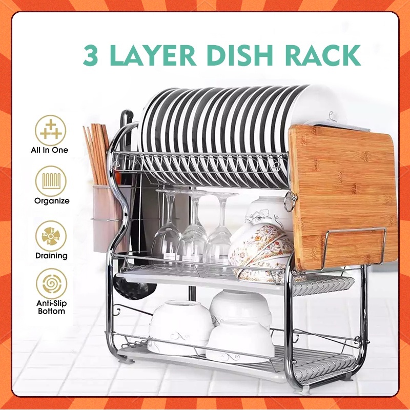 Stainless steel Three layer kitchen shelf rack multi-functional bowl ...