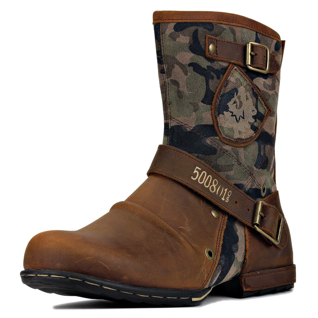 Men's Mid-high Cowboy Boots Western Martin Boots for Men Motorcycle ...