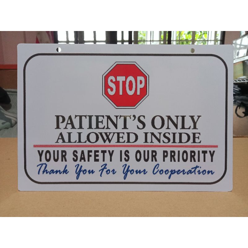 Patient's Only Allowed Inside Hard PVC Signage 7.8x11 inches | Shopee ...