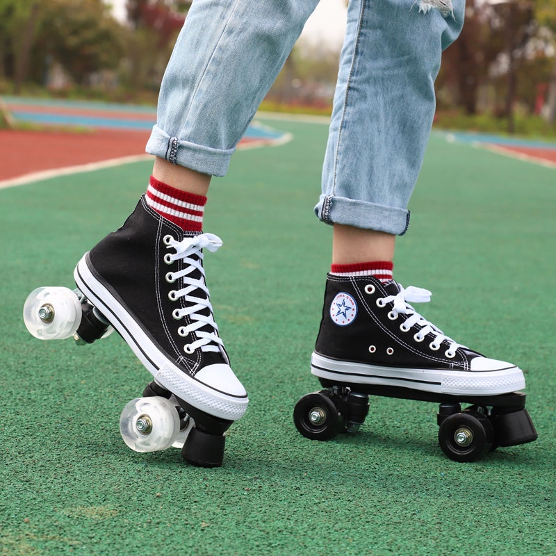 [Cool] Canvas Roller Skates Double Row Four Wheel Runaway Shoes Summer ...