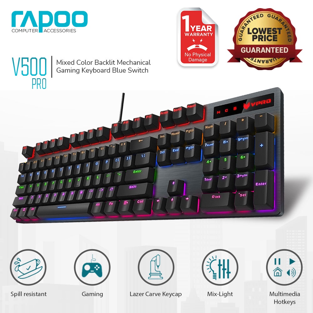Rapoo Mechanical Keyboard V500 PRO/SE Wired Gaming Keyboard USB RPB 104Key Apply to PC laptop ...