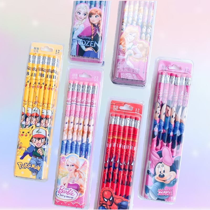 HB stick pencil contains 12 frozen / pikachu / spiderman / princess ...