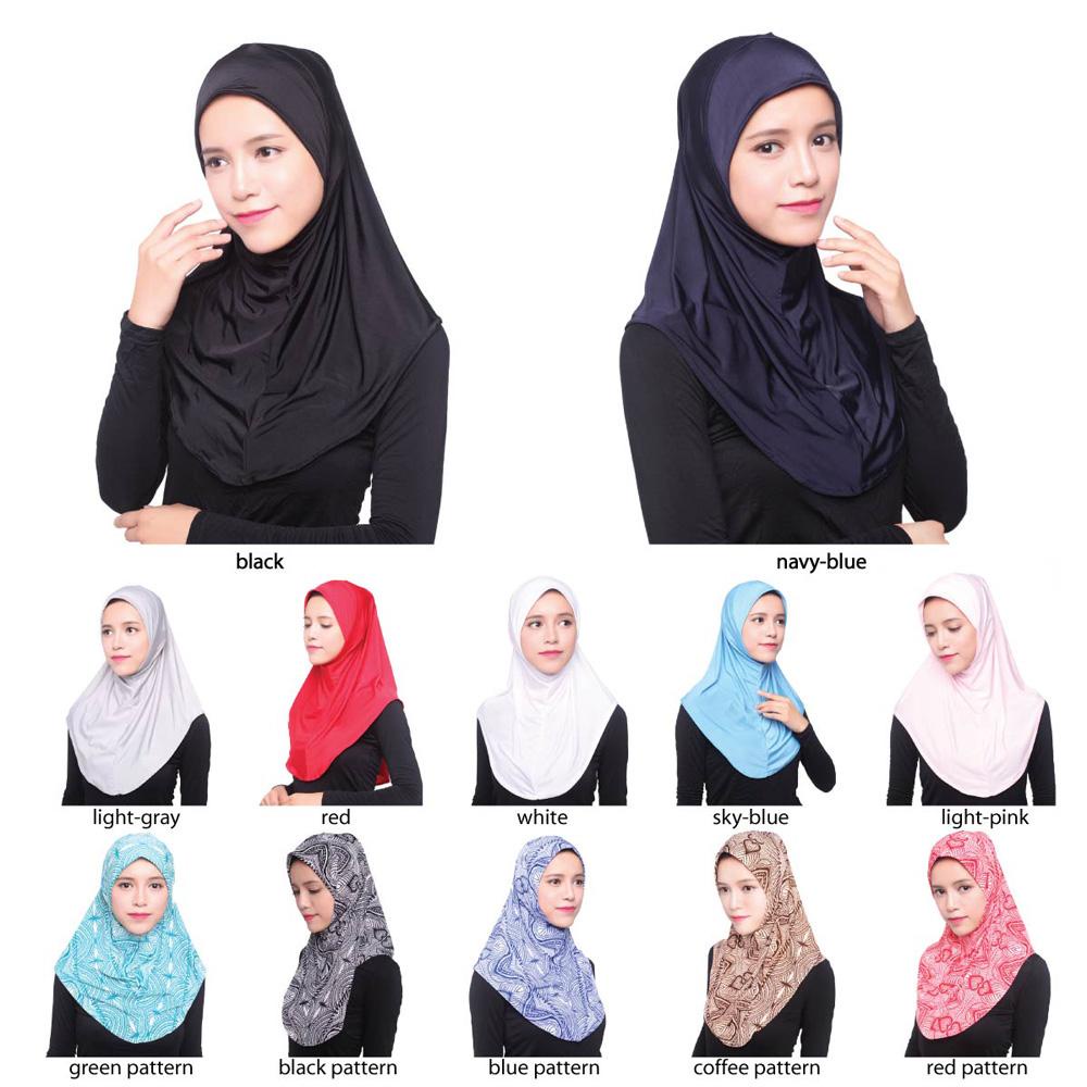 One Piece Amira Hijab Muslim Women Print Head Scarf Wrap Shawl Pull On ...